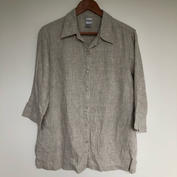 Chico's | Tops | Chicos Gray Linen Button Down | Poshmark